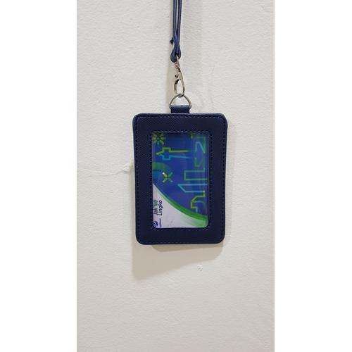 Jual ID Card Holder Name Tag Lanyard Kulit Dua Sisi Transparan Biru ...
