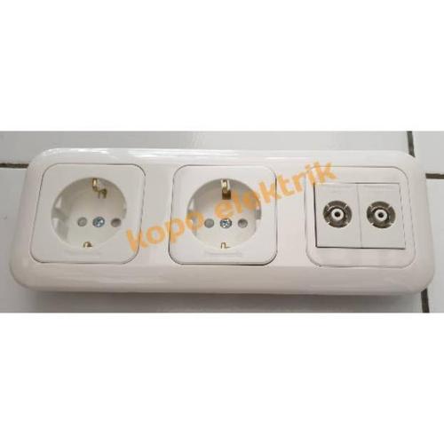 Jual Panasonic Double Stop Kontak + Double Soket TV Antena 3 Gang Tanam ...