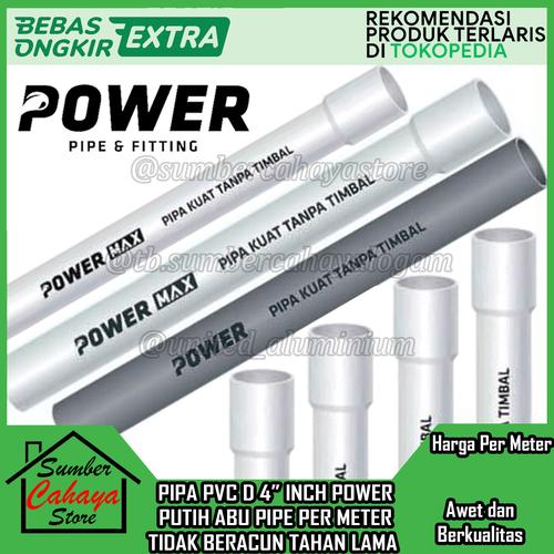 Jual Pipa Pvc 4 Inch D Power Max 1 Meter Pipe Paralon Pralon Non Timbal 4" - Putih - Kota ...
