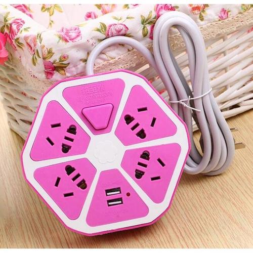 Jual Stop kontak listrik dan usb hexagon 4 usb socket + 4 colokan ...