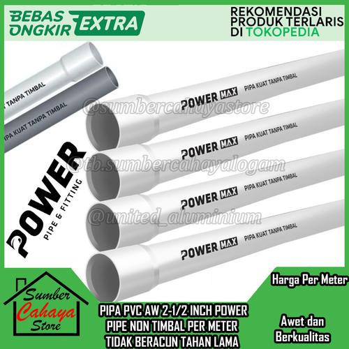 Jual Pipa Pralon PVC Air 2 1/2" INCH POWER MAX PARALON PIPE AW 1 METER ...