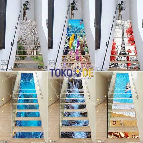 Jual 3D Wallpaper Custom Sticker, Stiker Tangga Air Terjun Pantai Ikan Laut - STR - 007 ...