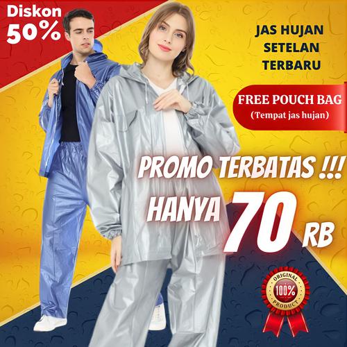 Jual Jas Hujan Pria Wanita Jas Ujan Mantel Hujan Setelan Jaket Celana - Blue Ocean - Kab ...