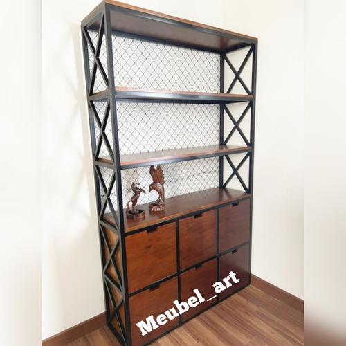 Jual Rak buku besi industrial kombinasi kayu, rak dapur besi industrial ...