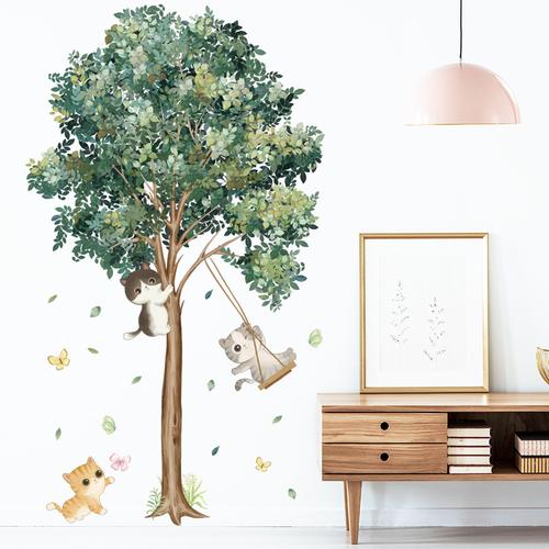 Jual wall stiker dinding kelas sekolah motif pohon dan kucing wall ...