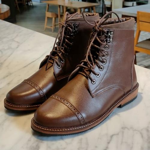 Jual Sepatu Kulit Boots Captoe Pria warna Coklat Tua Handmade Original ...