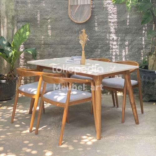 Jual set meja makan marmer 4 kursi minimalis kayu jati, meja makan vintage - Kab. Jepara ...