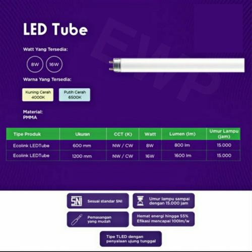 Jual Lampu ECOLINK TL LED Tube T8 16W 120cm Sinar Putih / Natural White ...