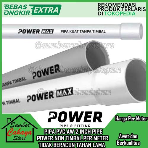 Jual PIPA PVC 2 inch AW POWER NON TIMBAL 1 METER PRALON PARALON PIPE ...