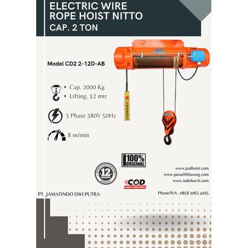 Jual ELECTRIC WIRE ROPE HOIST NITTO CD-AB Cap. 2 Ton x 12 Meter - Kab ...