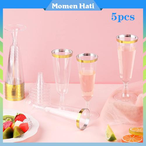 Jual 5Pcs Champagne Glass / Gelas Kaki Plastik / Wine Glass Party ...