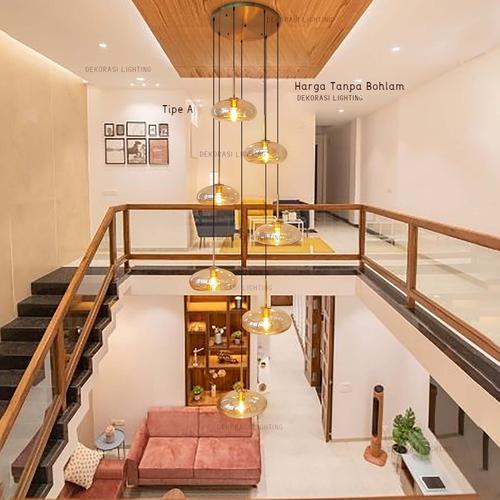 Jual Lampu gantung void tangga 7in1 gold kaca teh kop base besar modern ...