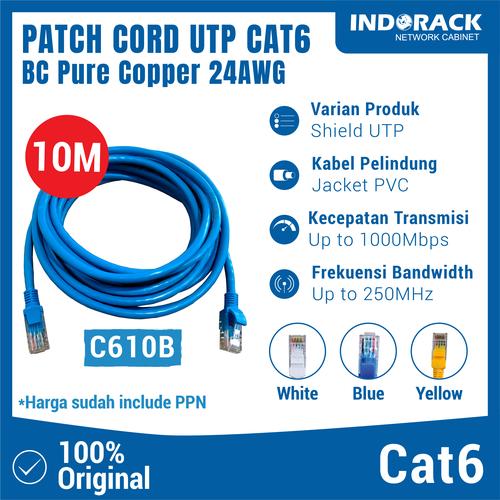 Jual C610B - UTP CAT 6 24AWG LAN 10 Meter - Blue RJ45 Cable Patch Cord ...