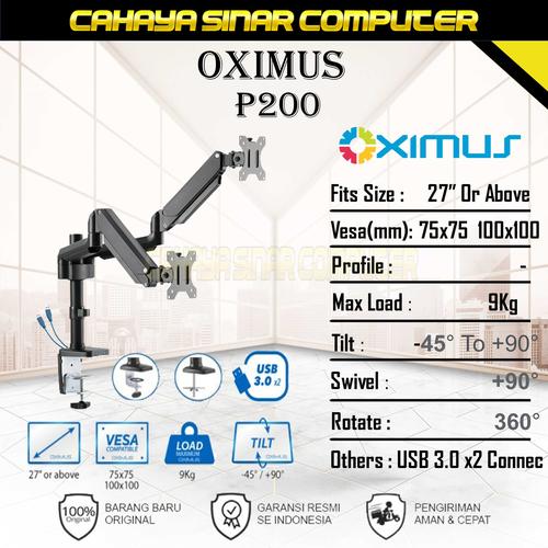 Jual BRACKET MONITOR GAS SPRING OXIMUS P200 TILT SWIVEL ROTATE USB 3.0 ...