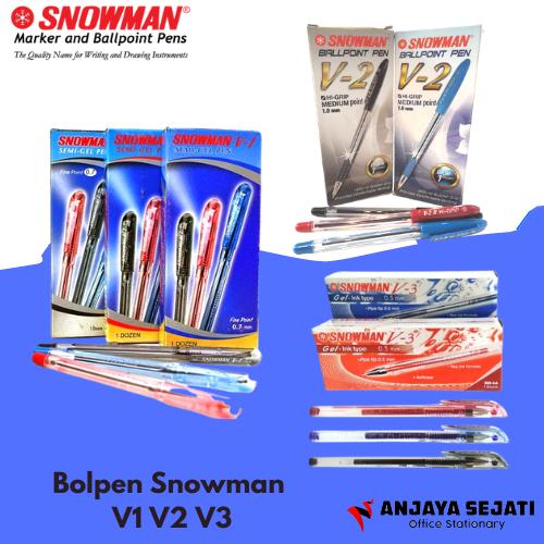 Jual Bolpen Snowman V1 V2 V3 | Pulpen Warna Hitam Biru Merah | Perlusin ...