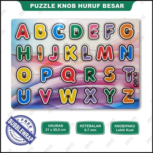 Jual Mainan Edukasi Anak Wooden Puzzle Kayu Abjad Alphabet ABC Pin Knob ...