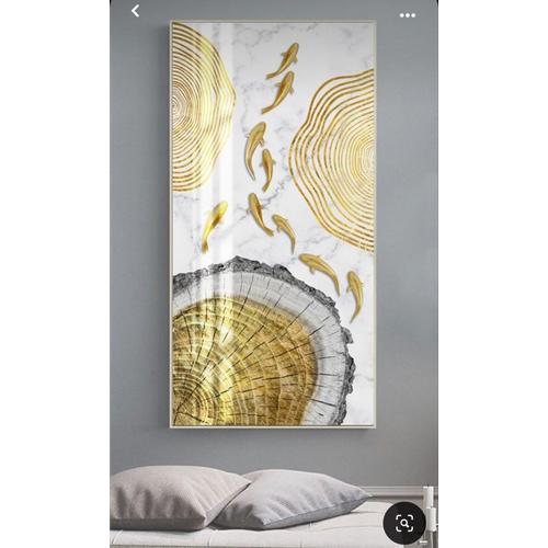 Jual lukisan ikan koi emas semi abstrak modern - kode A, 150x80+frame ...