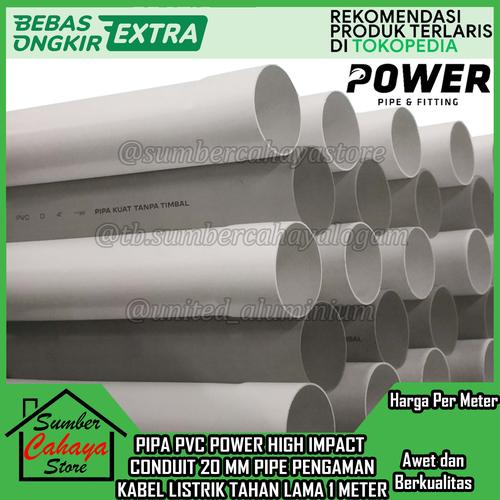 Jual PIPA CONDUIT 20MM HIGH IMPACT PUTIH POWER 1M PVC PIPE KABEL ...