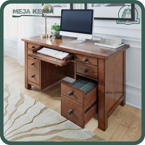 Jual MEJA KERJA DIREKTUR KANTOR KAYU JATI LACI KEYBOARD MINIMALIS - Kab ...