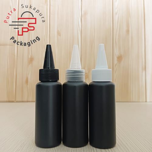Jual botol kerucut 60ml hdpe hitam/botol tinta 60ml/tutup kerucut neck ...