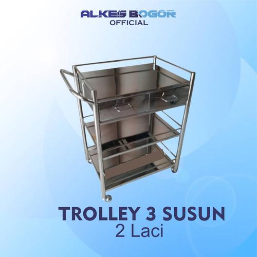 Jual Meja Instrumen 3 Rak 2 Laci Pipa Stainless Troly Medis Trolley Rs ...