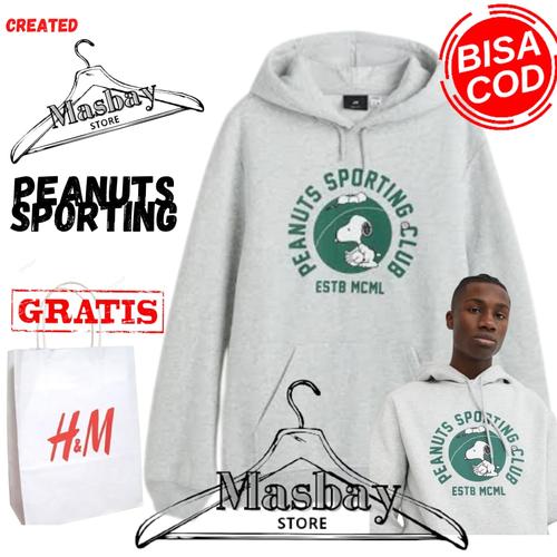 Jual Hoodie H&M Peanuts Sporting Club Grey Full tag hnm Free paper bag ...