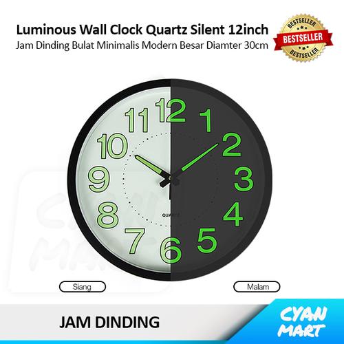 Jual Jam Dinding Bulat Modern Wall Clock Luminous Glow in ther Dark ...