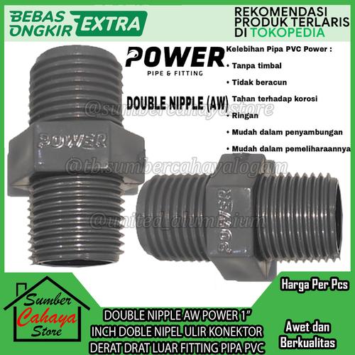 Jual DOUBLE NIPPLE 1"INCH AW POWER ULIR KONEKTOR DRAT LUAR FITTING PIPA PVC - Kota Palembang ...
