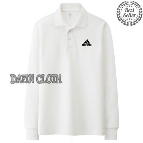Jual Kaos Kerah Pria Polo shirt Lengan Panjang Adidas Logos - Putih, XL ...