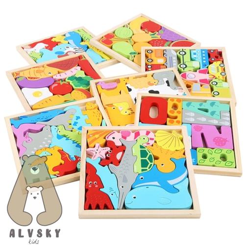 Jual 3D CHUNKY JIGSAW PUZZLE WOODEN TOYS KAYU MAINAN ANAK TETRIS SHAPE ...