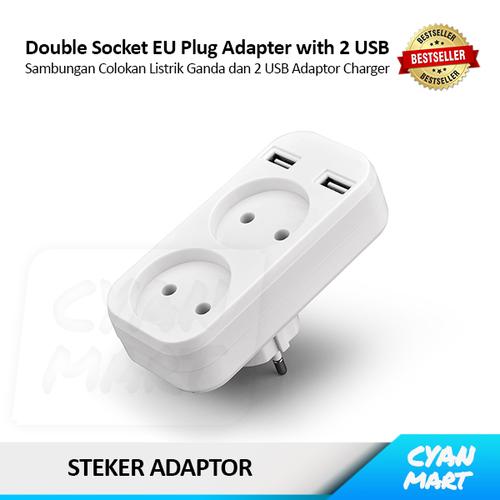 Jual Steker Sambungan Colokan Listrik Double Plug EU 2 USB Adaptor ...