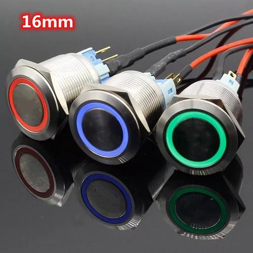 Jual Saklar Momentary 12-24V 16Mm Led Ring Push Button Switch - Hijau ...