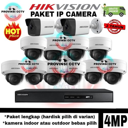 Jual PAKET CCTV IP CAMERA HIKVISION 4MP 16 CHANNEL 12 KAMERA IP CAM POE ...