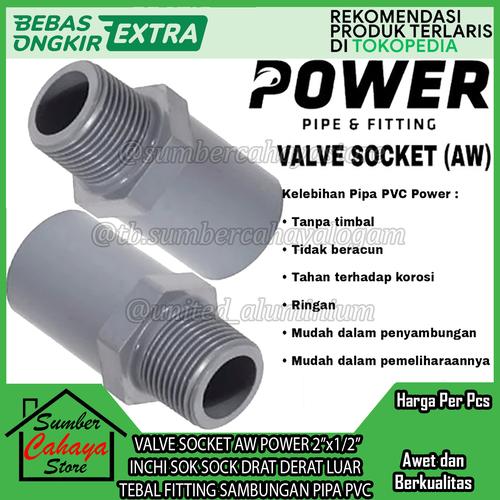 Jual VALVE SOCKET FITTING 2"x1/2" INCHI AW POWER SOK SOCK DRAT LUAR ...
