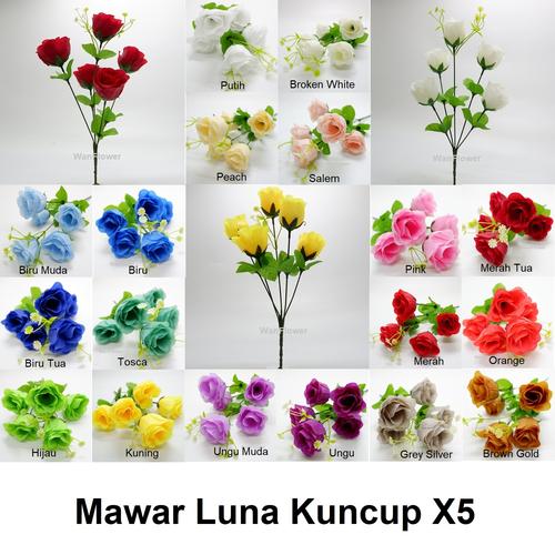 Jual Bunga Plastik Artificial WanFlower Mawar Luna Kuncup X5 + Baby ...