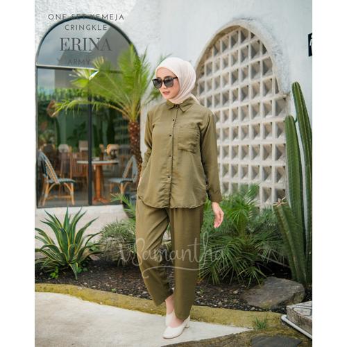Jual vSamantha - One Set Kemeja Wanita Crinkle Airflow Erina - Army ...
