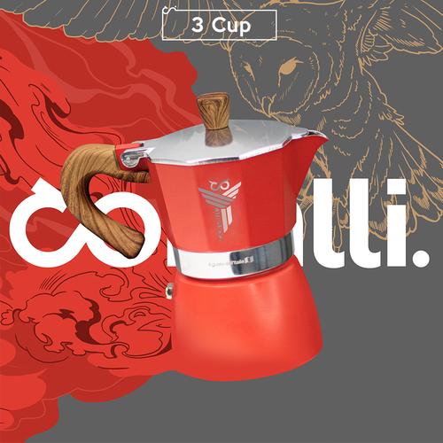 Jual 3 Cup Mokapot Bellissimo Red Moka Pot Kayu 150ml Espresso Coffee ...
