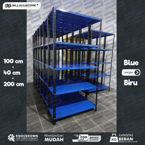 Jual Rak besi siku lubang warna biru 5 susun 100 x 40 x 200 cm | Rak ...