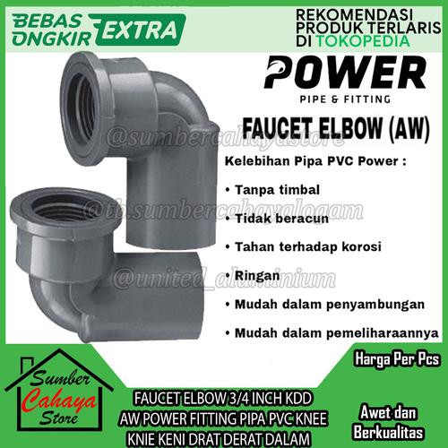Jual KDD AW 3/4 IN FITTING PIPA PVC POWER KNEE KENI DRAT DALAM FAUCET ...