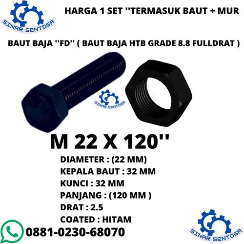 Jual baut baja 8.8 htb ''M 22 X 120'' fd harga 1 set mur + baut'' fulldrat - Jakarta Barat ...