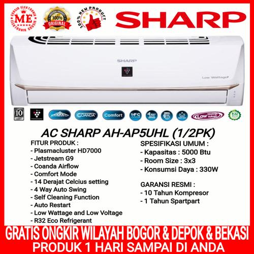 Jual AC SHARP AH-AP5UHL (1/2PK) ION PLASMACLUSTER LOWWATT 330WATT ...