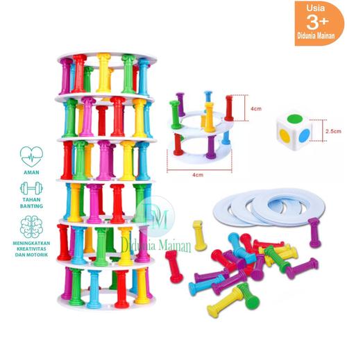 Promo Mainan anak montessori pillar tower collapse game menara susun ...