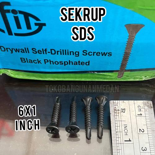 Jual SEKRUP SDS ROOFING PER KOTAK / SELF DRILLING SCREW 6X1 INCH HITAM ...
