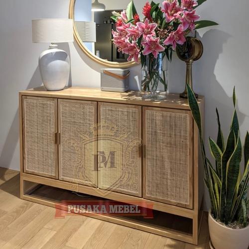 Jual meja cabinet rotan minimalis kayu jati, meja buffet rotan kayu ...