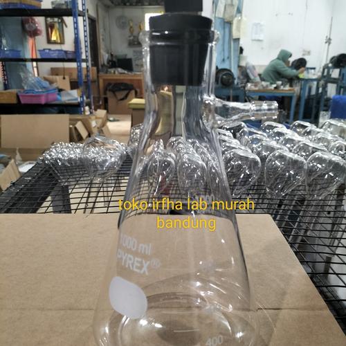 Jual erlenmeyer pipa samping 1000ml dan sumbat karet lubang besar+kecil ...