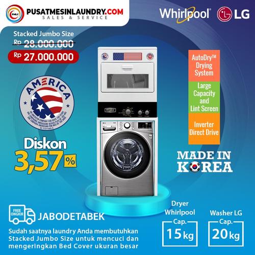 Promo Stack LG Mesin Cuci 20kg Whirlpool Mesin Pengering 15kg Kaca Tipe ...