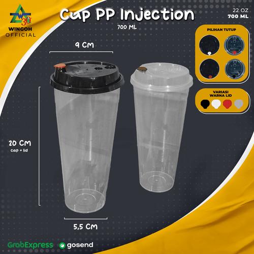 Promo Gelas Plastik Boba/ Cup Injection PP 700ml/ Cup+Lid+Cap /dus isi ...