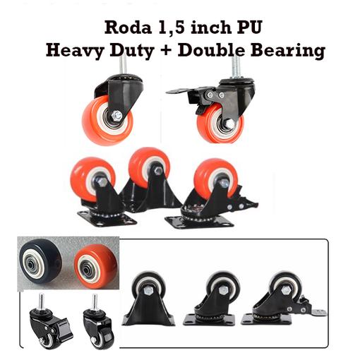 Jual Roda 1.5 Inch PU/PVC Double Bearing Heavy Duty Caster Troli ...