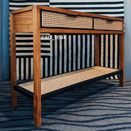 Jual meja konsul minimalis rotan kayu jati console table storage rattan ...