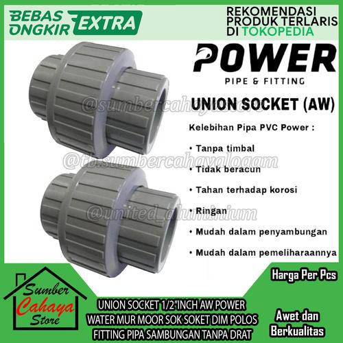 Jual UNION SOCKET 1/2”INCH AW POWER PVC WATER MUR MOOR SOK SOKET DIM ...